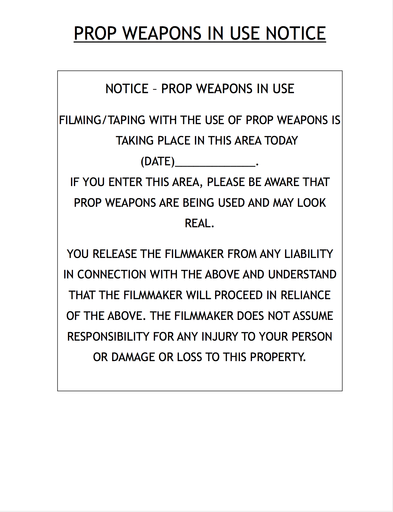 Prop Weapons Use Notice - 2 Pop