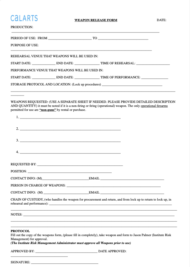 Weapon Release Form - 2 Pop