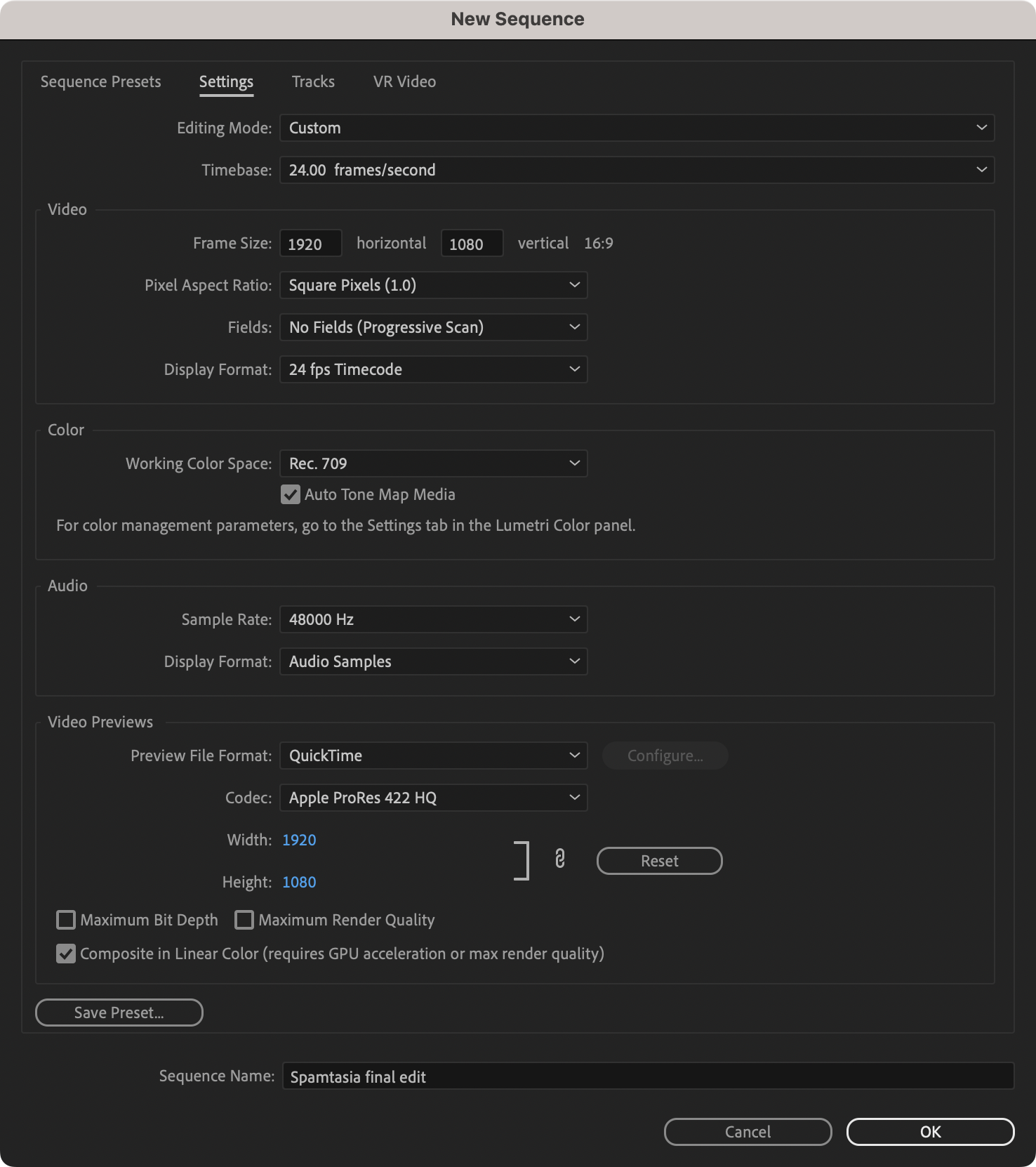 Premiere HD Sequence Settings - 2 Pop